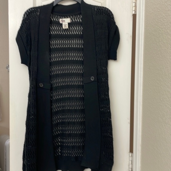 SO | Sweaters | Black Long Sweater Crochet Look Short Sleeve | Poshmark